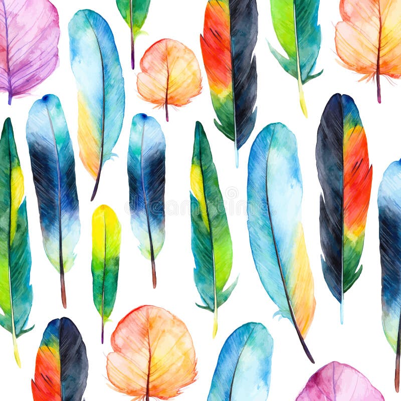 Watercolor Feathers Set. Hand Drawn Vector Illustration with Colorful ... Watercolor Feathers Set. Hand Drawn Vector Illustration with Colorful ...