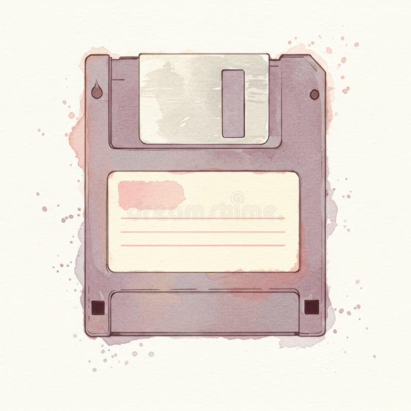 Watercolor Floppy Disk Illustration on Beige Background Stock ...