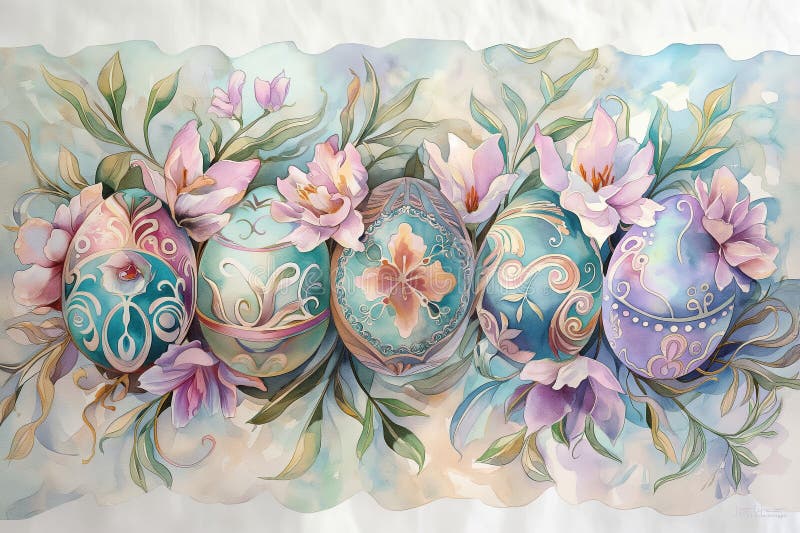 Watercolor Floral Arrangement with Easter Eggs. Flowers Pattern, Easter ...