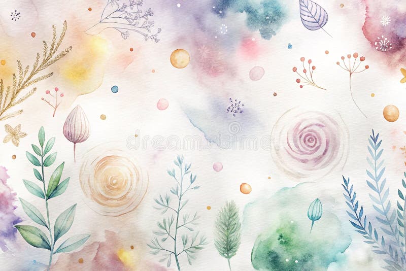 Watercolor Floral Background with Pastel Colors and Botanical Elements ...