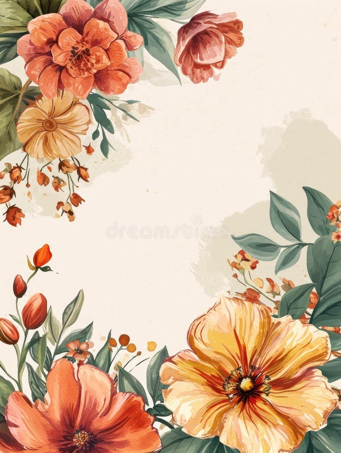 Watercolor Floral Blank Page with Copy Text Space for Invitation Card ...