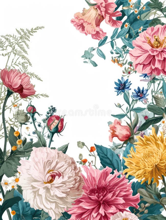 Watercolor Floral Blank Page with Copy Text Space for Invitation Card ...