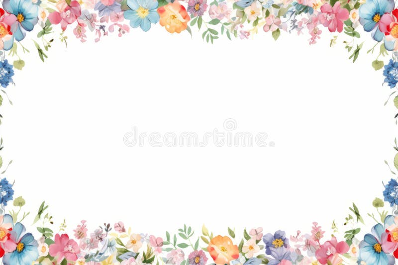 Watercolor Floral Border Frame with Space for Text Stock Illustration ...
