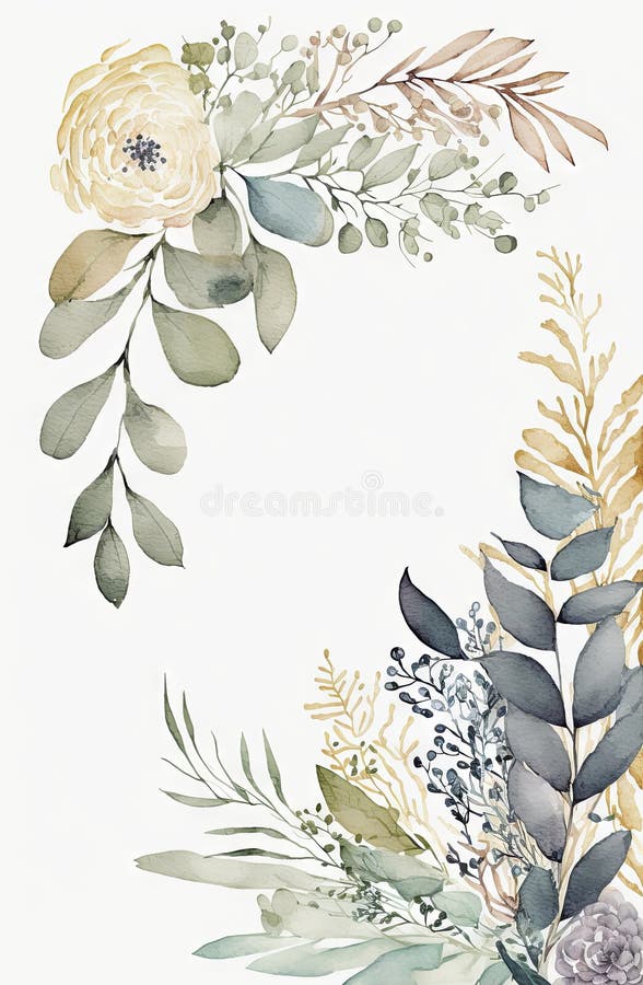 Watercolor Floral Border on White Background Stock Illustration ...