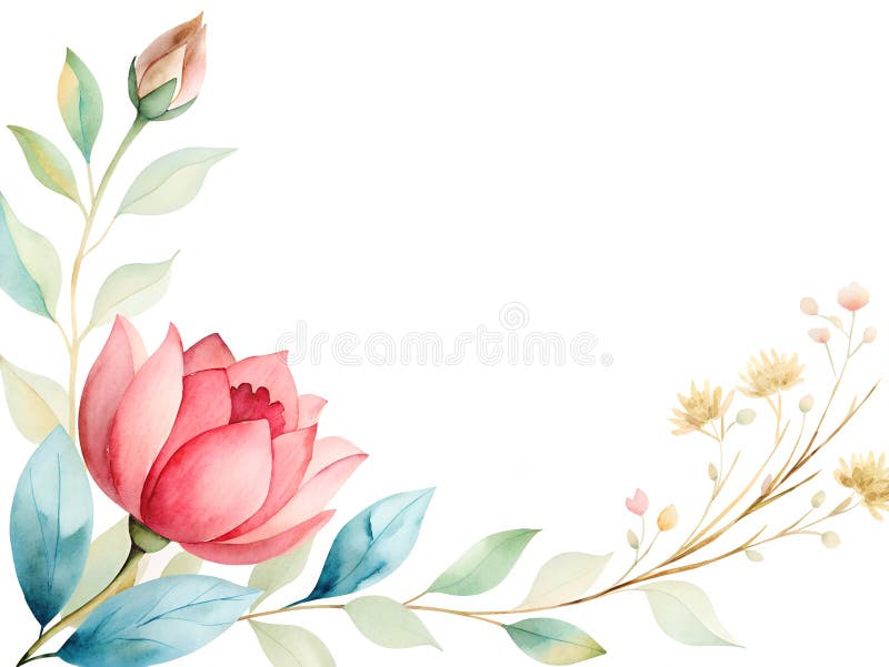 Watercolor Floral Corner Design with Pink Lotus Stock Illustration ...