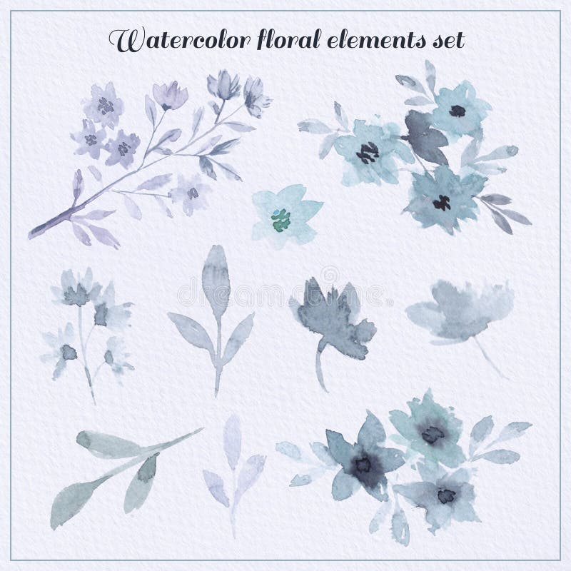 Watercolor Floral Elements Set. Spring Watercolor Flowers and Leaves ...