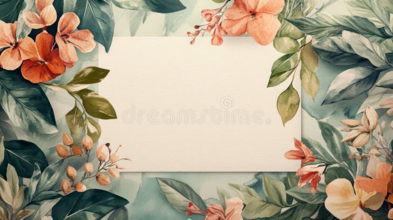 Watercolor Floral Frame with Blank Cream Paper Stock Illustration ...