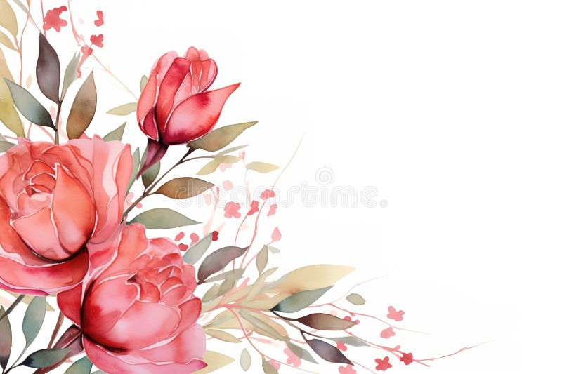 Watercolor Floral Frame Border with Leaves and Roses Stock Illustration ...