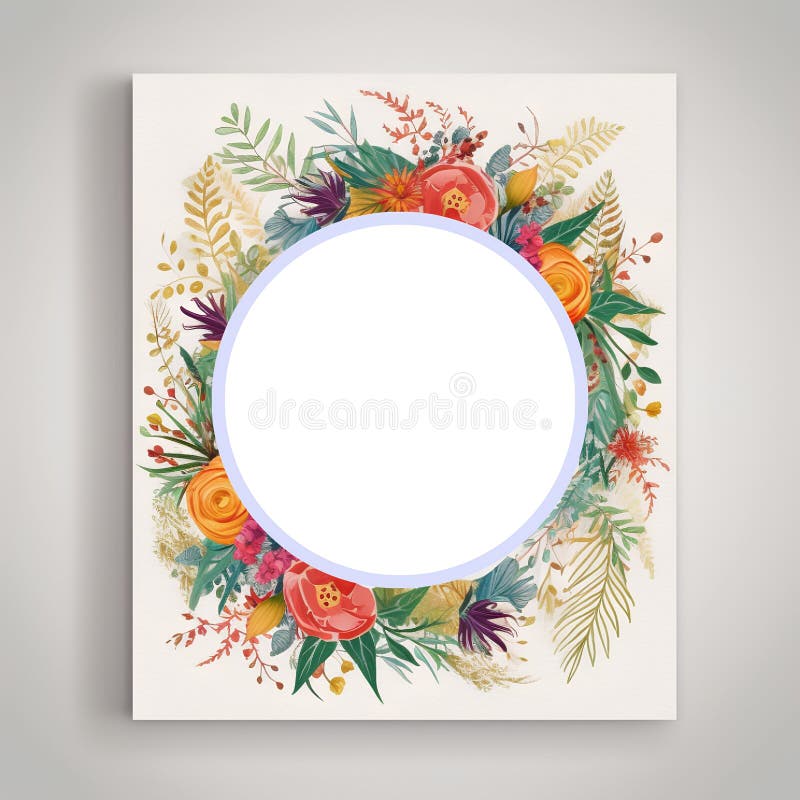 Watercolor Floral Frame with a Circular Blank Space in the Center ...