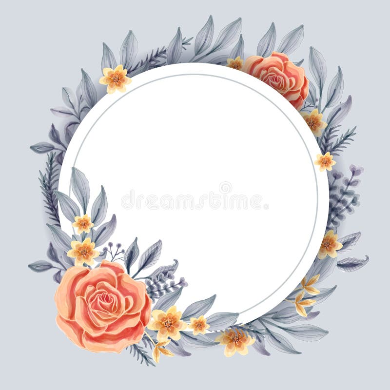 Watercolor Floral Frame with Circular Line Border Stock Vector ...