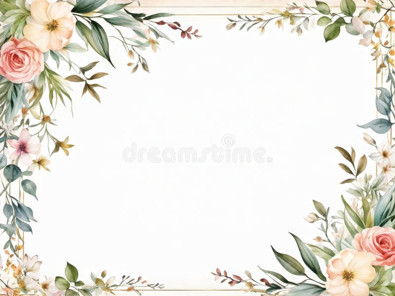 Watercolor Floral Frame with Flowers Stock Illustration - Illustration ...