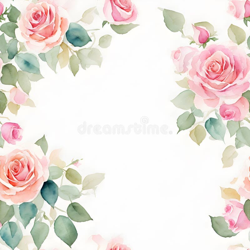Watercolor Floral Frame with Pink Roses Stock Illustration ...