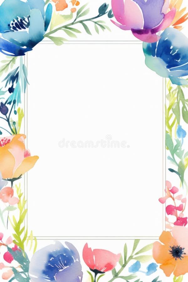 Watercolor Floral Frame with Space for Text Stock Illustration ...