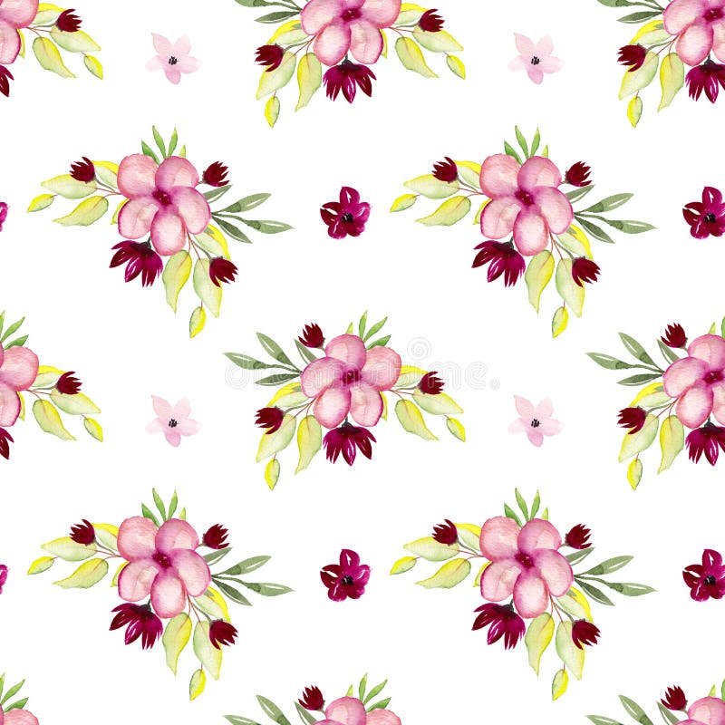 Watercolor Burgundy Floral Pattern. Wedding Concept with Flowers ...