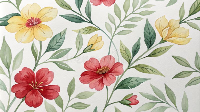 Watercolor Floral Pattern Red and Yellow Blooms Stock Illustration - Illustration of yellow ...