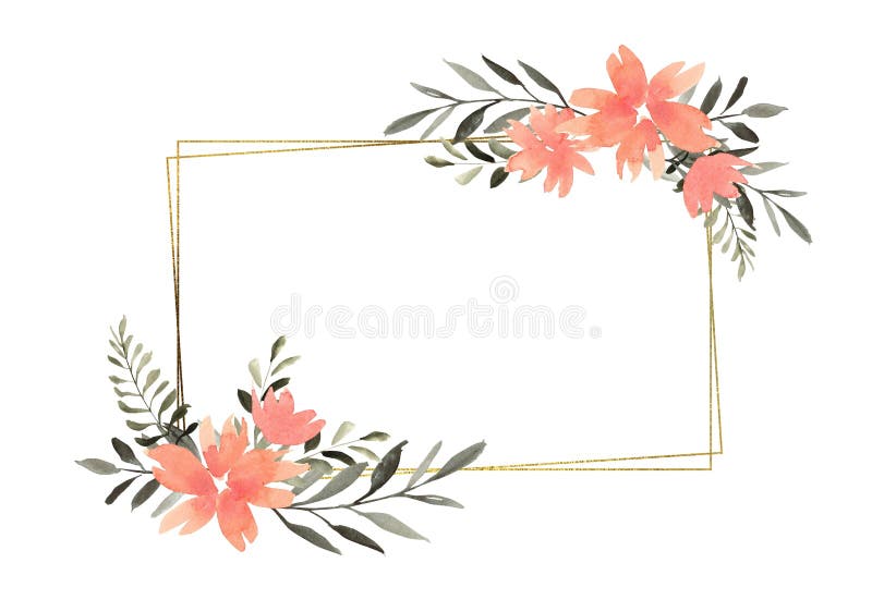 Watercolor Floral Rectangular Frame with Compositions of Orange Flowers ...