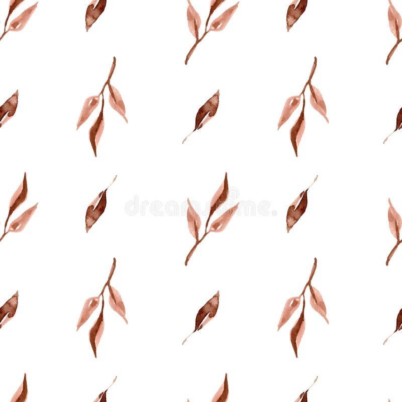Watercolor Floral Seamless Pattern. Brown Boho Leaves Stock ...