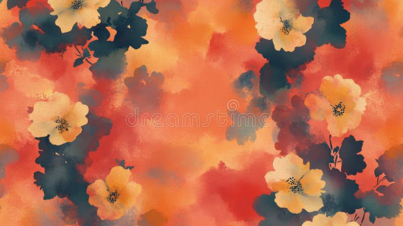 Watercolor Floral Seamless Pattern in Orange and Red Hues Stock ...
