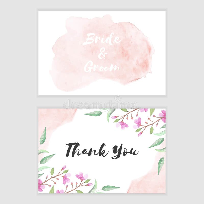 Watercolor Floral Thank You Card Template Stock Illustration