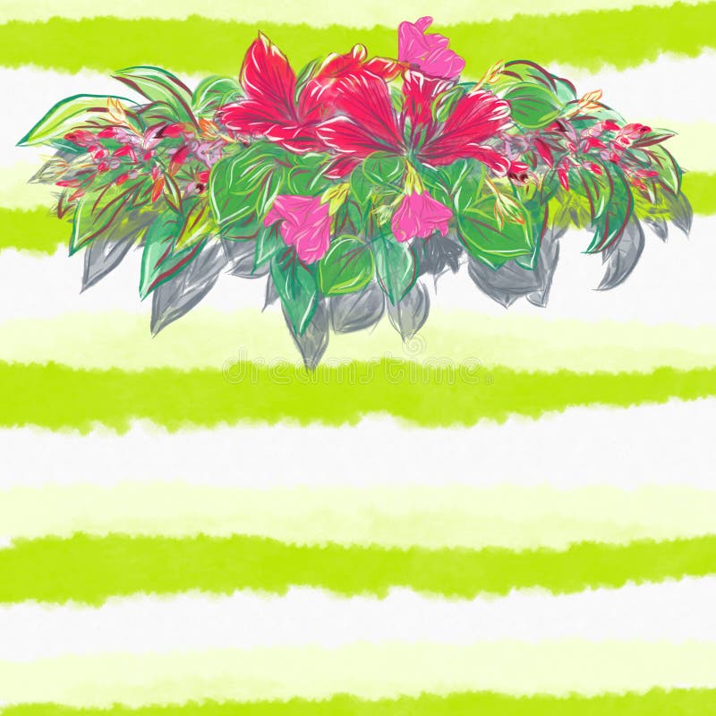 Watercolor Floral Hibiscus Tropical Green Paper Effect Background Stock ...