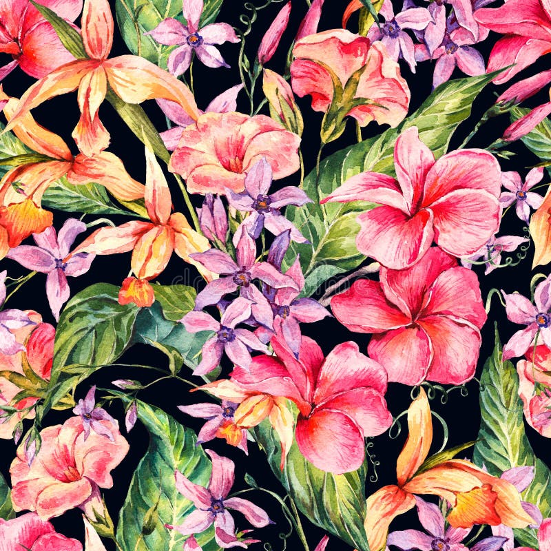 Watercolor Floral Tropical Seamless Pattern Stock Illustration