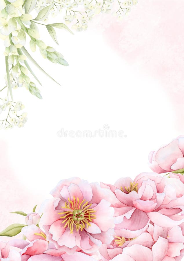 Watercolor Floral Wedding Invitation Template with Pastel Pink Peonies ...