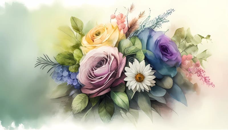 Watercolor Flower Bouquet, Made with Generative AI Stock Illustration ...