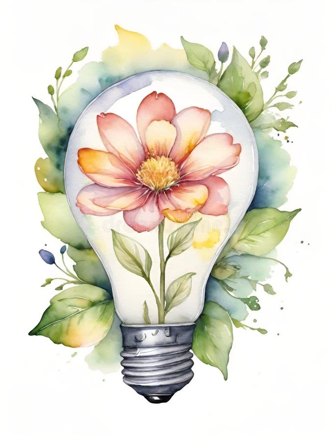Watercolor Flower with Bulb Stock Illustration - Illustration of ...