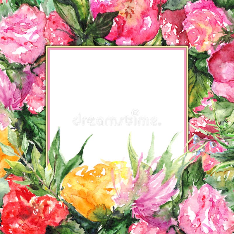Watercolor Flower Floral Romantic Frame Border Illustration Stock ...