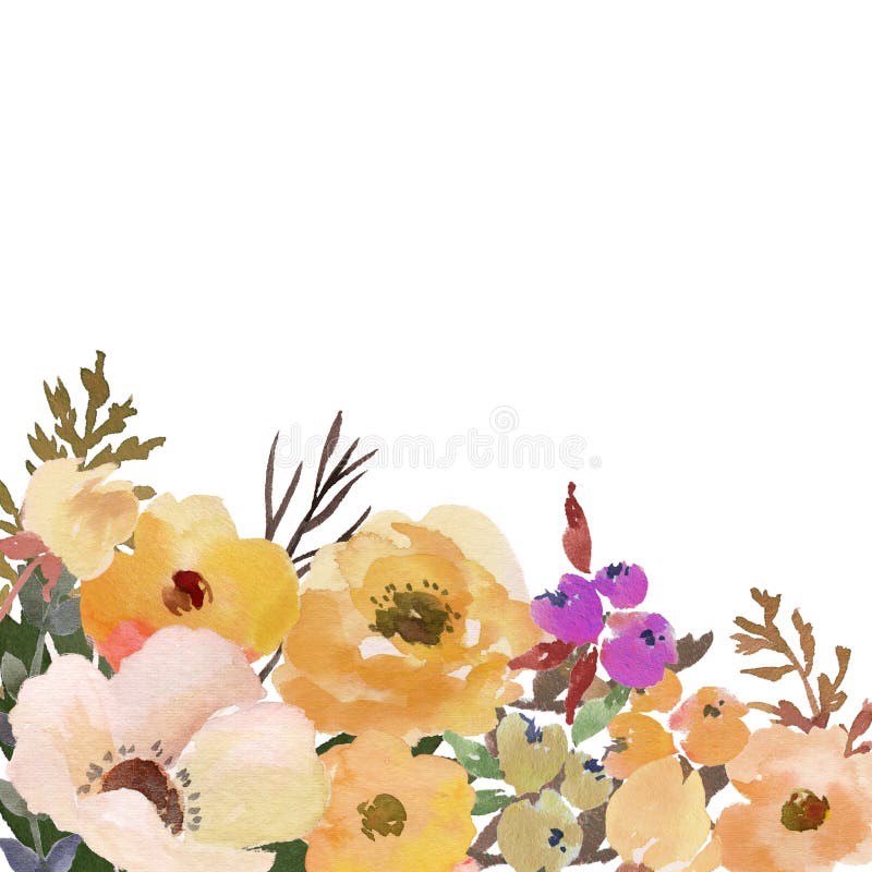Watercolor Flower Frame Backgrounds. Isolated Illustration Botanical ...