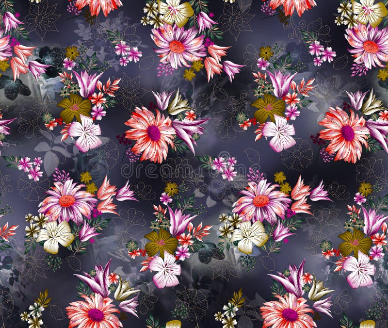 Watercolor Flower Pattern with Background Stock Illustration ...