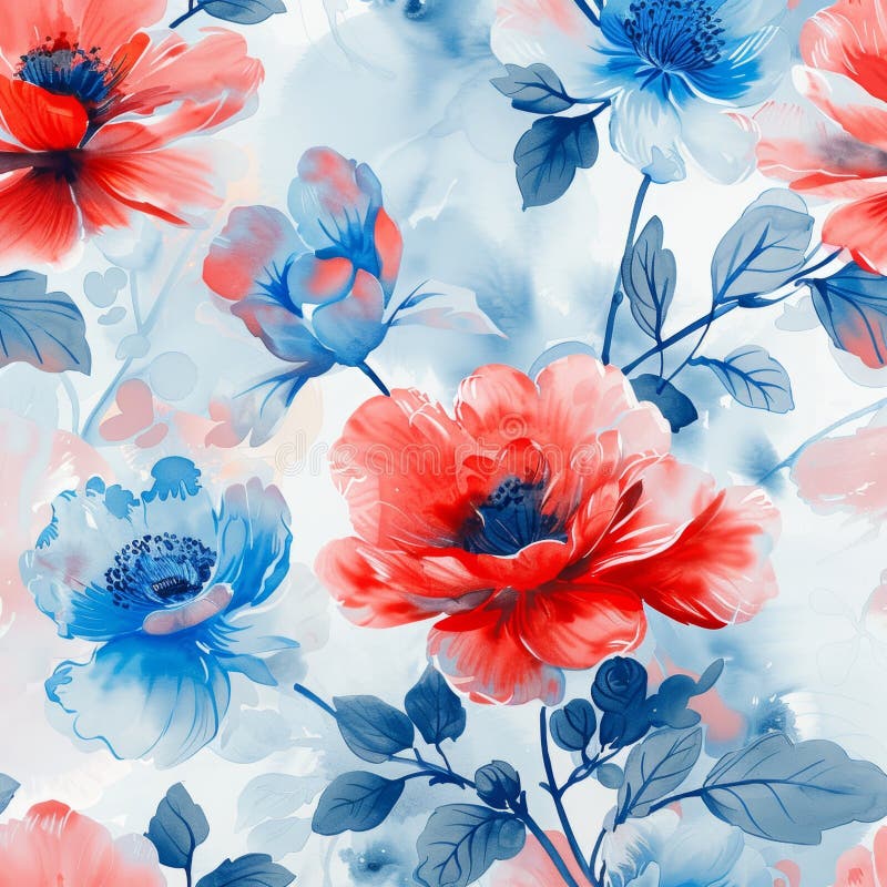 Watercolor Flower Pattern Design for Wrapping Paper Generative AI Stock ...
