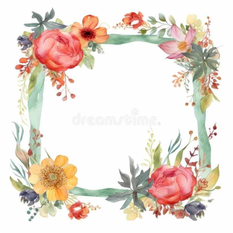 Watercolor Flower Square Shaped Frame Generative AI Stock Illustration ...