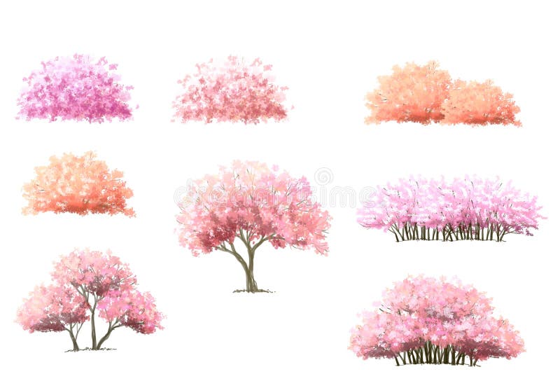Watercolor Flower Tree Side View for Landscape Stock Image - Image of ...