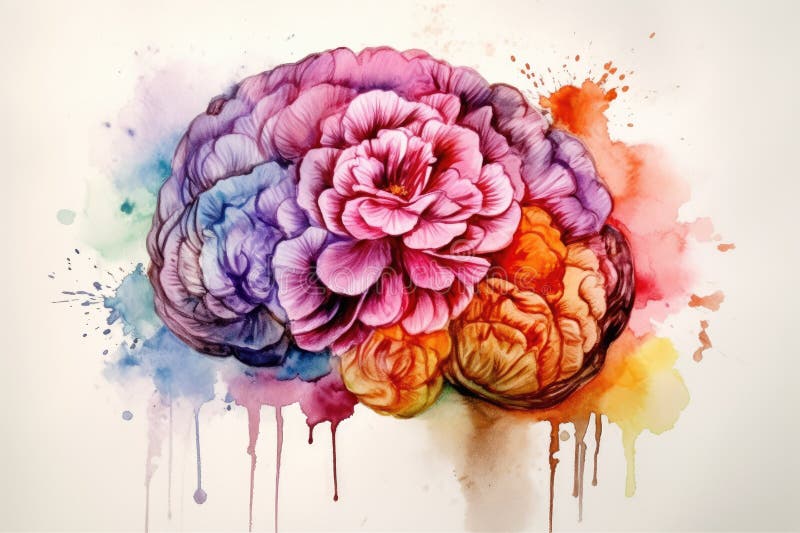 Watercolor , Flowers As Human Brain , New Ideas and Creative Thinking ...