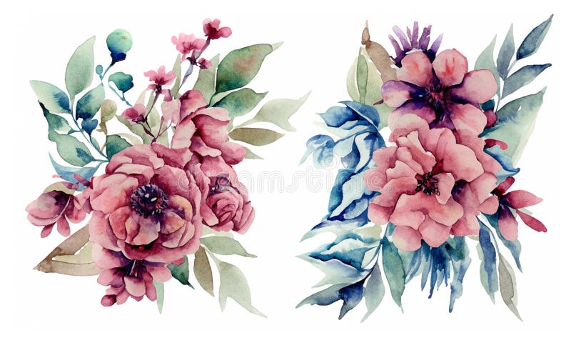 Watercolor Flowers. Hand Painted Abstract Botanical Illustrations ...