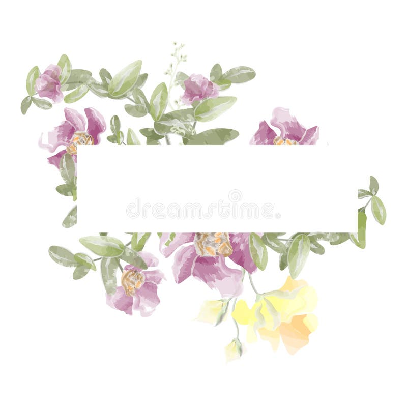 Watercolor Flowers and Leaves Rectangular Narrow Banner with ...