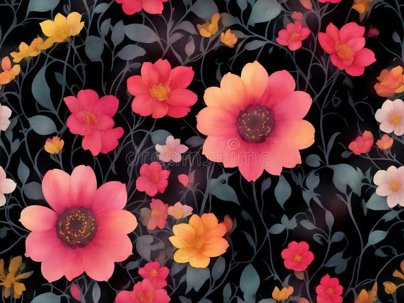 Watercolor Flowers Seamless Pattern Background, Flowers Made from Watercolor Paint Splashes on ...