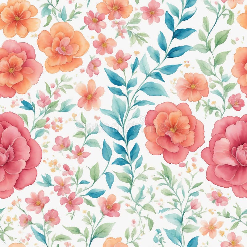 Watercolor Flowers Seamless Pattern Background, Flowers Made from Watercolor Paint Splashes on ...