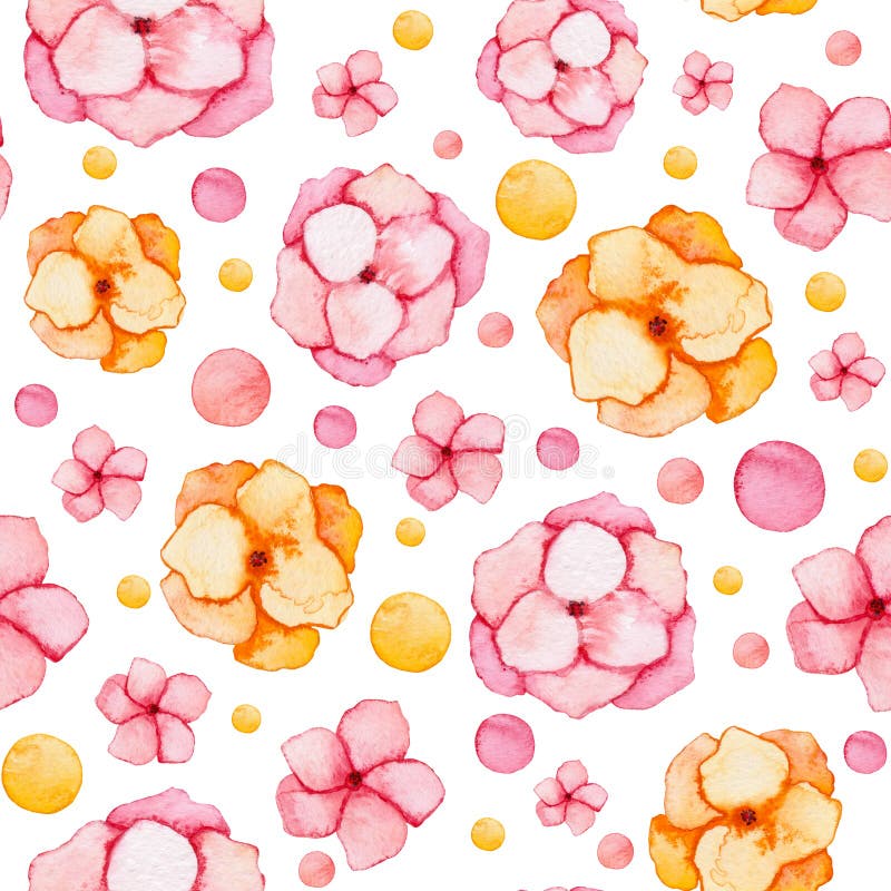 Watercolor Flowers and Spots Seamless Texture Stock Illustration ...