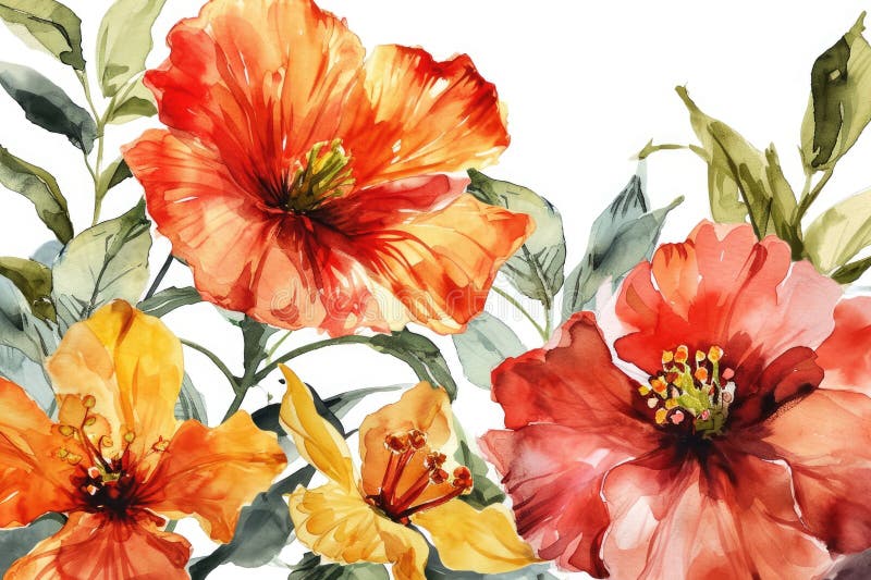 Watercolor Flowers on White Background, Theme Spring Stock Illustration ...