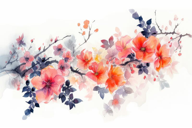 Watercolor Flowers on White Background, Theme Spring Stock Illustration ...