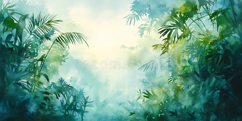 Watercolor Forest Background Lush Green Nature Scene Stock Illustration ...