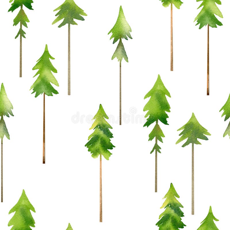 Watercolor forest pattern. stock image. Image of cute - 268610999