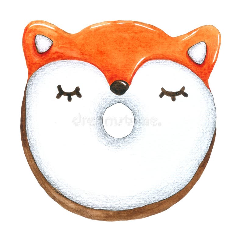 Watercolor Fox Donuts on White Background with Clipping-path for ...