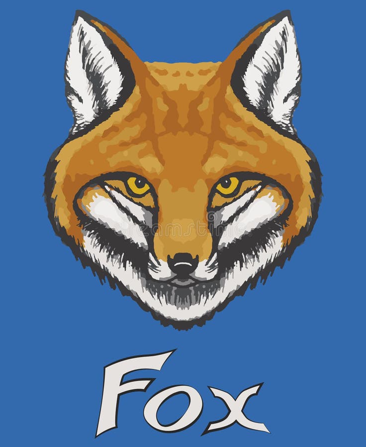 Watercolor Fox Face on a Blue Background. with Inscription Fox Stock ...