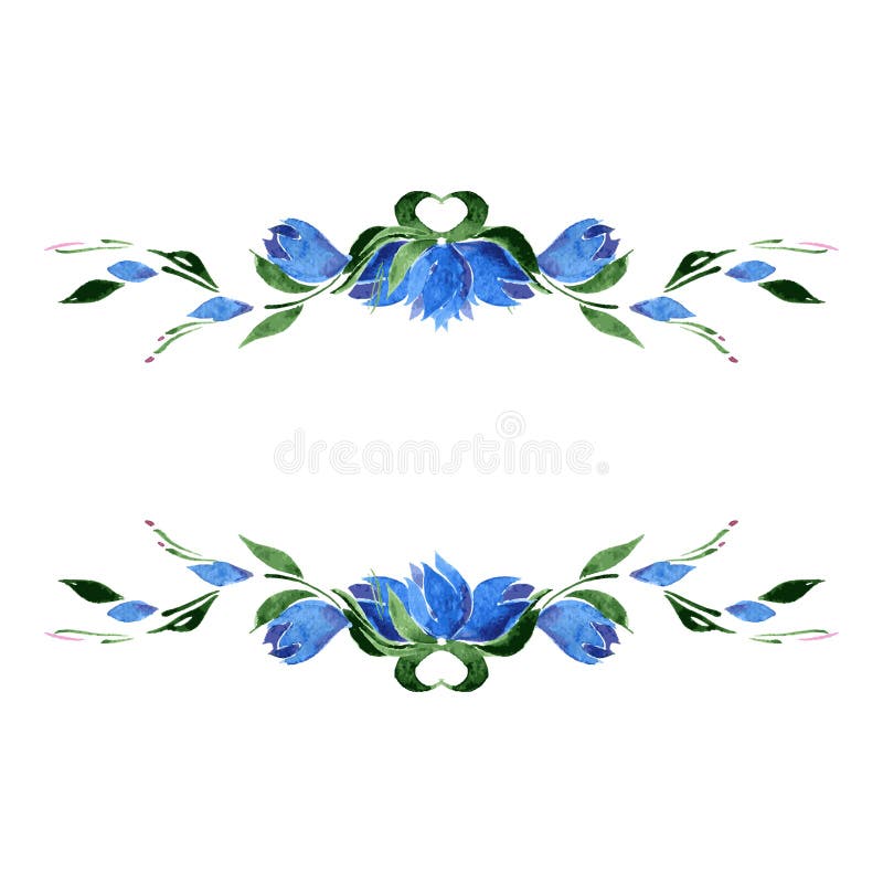 Watercolor Frame of Blue Bell Flowers and Green Leaves. Vector. Isolate ...
