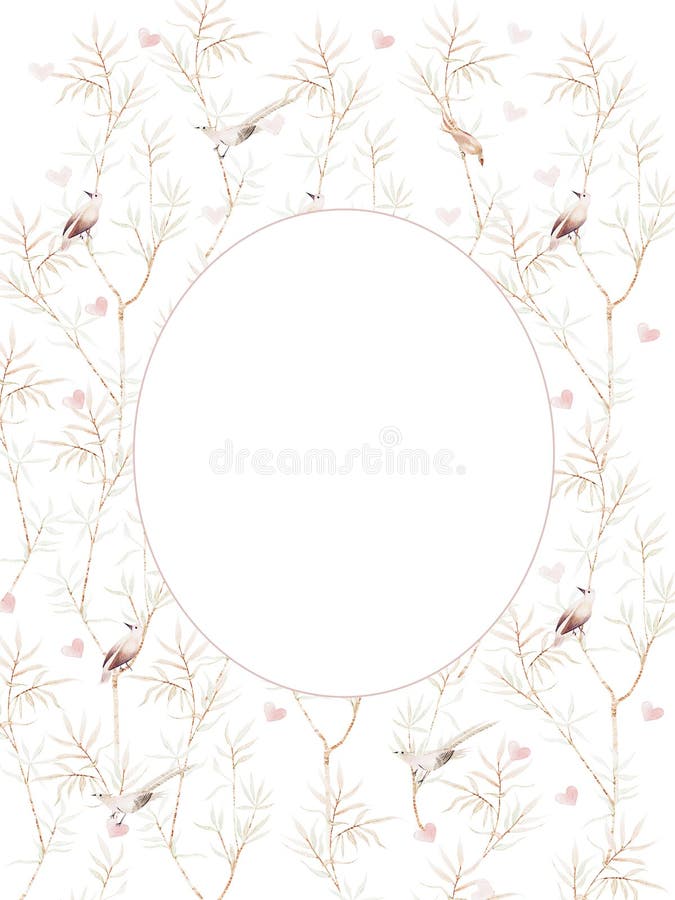 Watercolor Frame with Brown Branches and Bird Stock Illustration ...