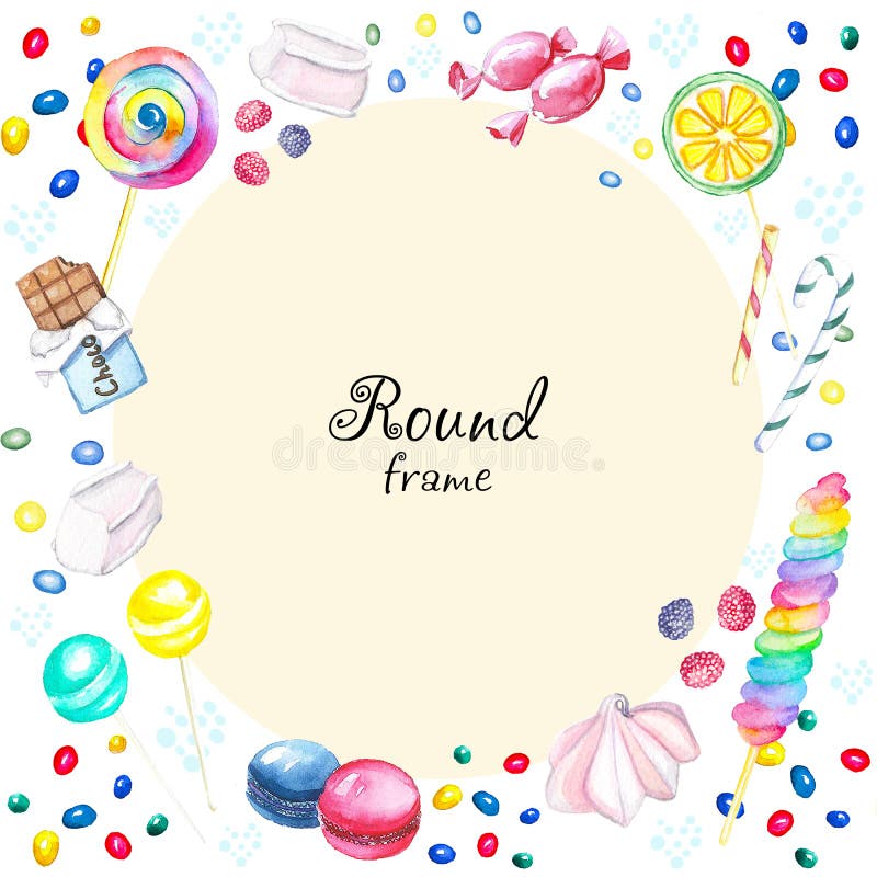 Watercolor Frame of Candies Stock Illustration - Illustration of candy ...