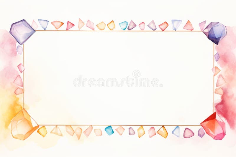 Watercolor Frame with Colorful Gems on a White Background Stock ...